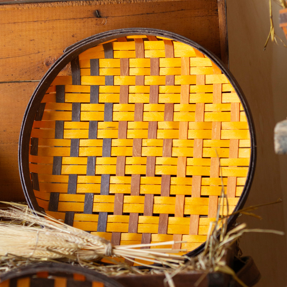 Harvest Large Round Tray Basket with Protector - Toasted Marigold Ombr ...